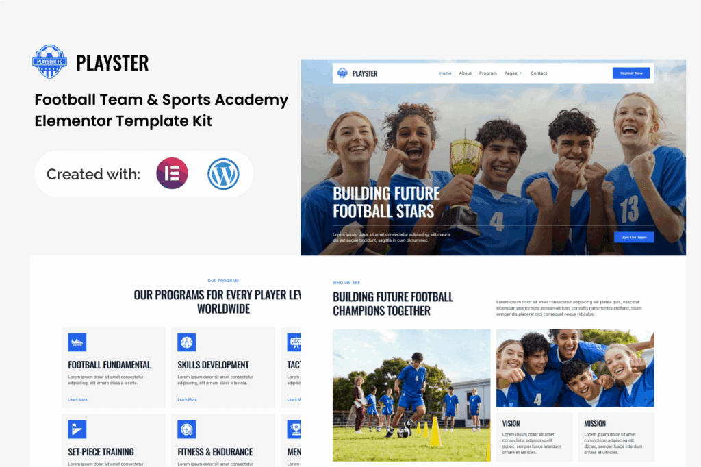 Playster - Kit de Modelos Elementor para Equipe de Futebol e Academia ...